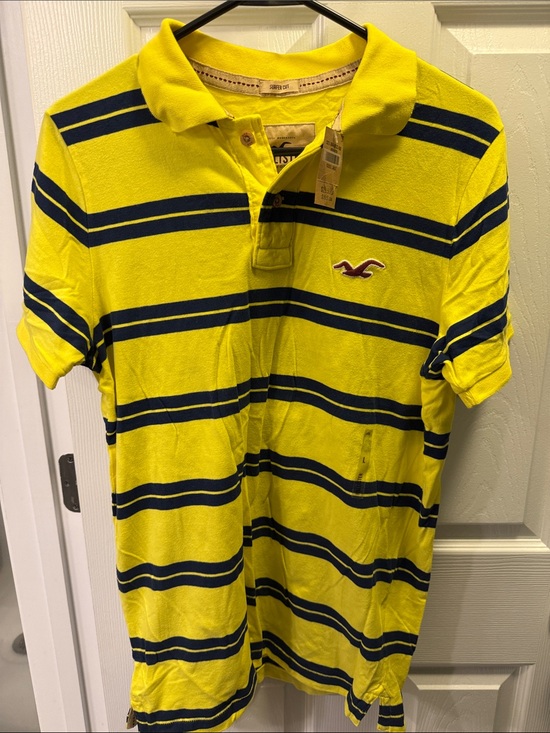 Hollister | Shirts | Hollister Yellow Polo With Navy Horizontal Stripes ...